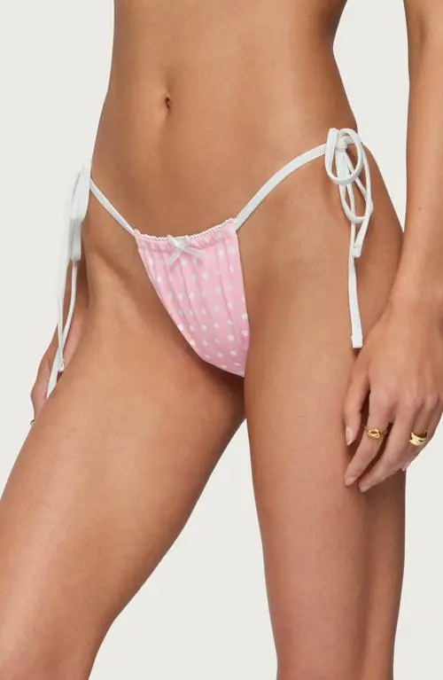 EDIKTED Polka Dot String Bikini Bottoms - Pink-and-white