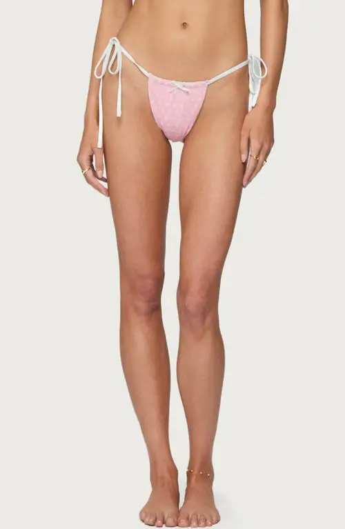 EDIKTED Polka Dot String Bikini Bottoms - Pink-and-white