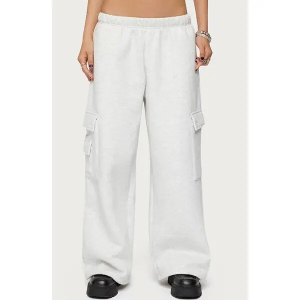 EDIKTED Wide Leg Cargo Sweatpants - Light-gray