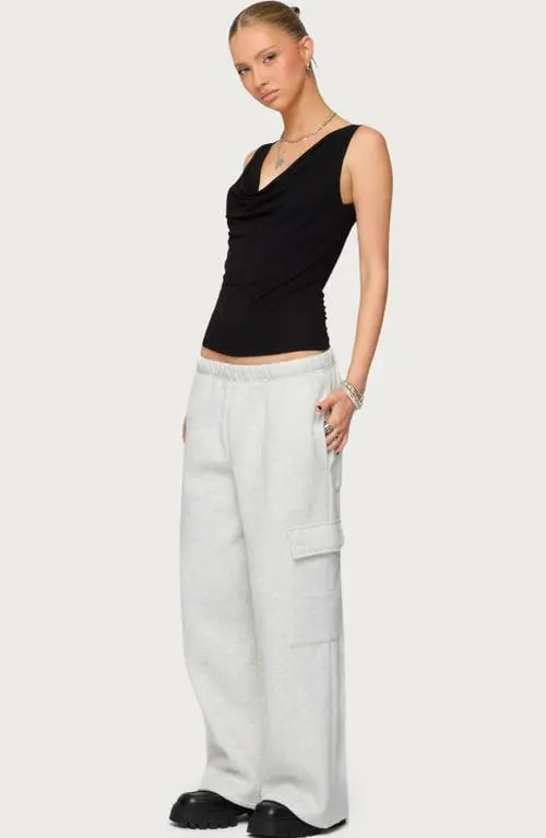 EDIKTED Wide Leg Cargo Sweatpants - Light-gray