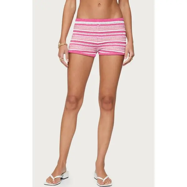 EDIKTED Stripe Knit Low Rise Shorts