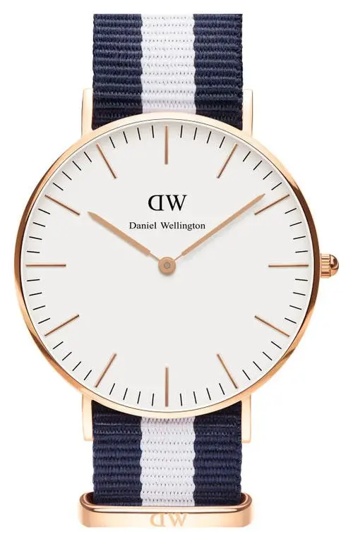 DANIEL WELLINGTON Nato Strap Watch - Blue/white/rose Gold