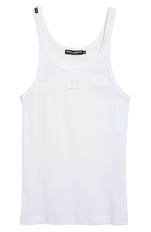 Dolce & Gabbana Embroidered Logo Rib Tank - W0800 Bianco Ottico