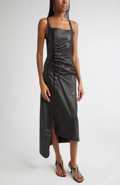 Rabanne Draped Lambskin Leather Midi Dress - Black