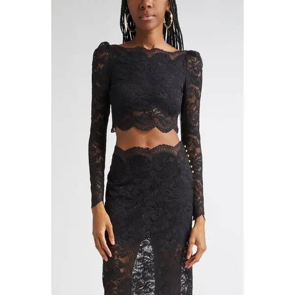 Rabanne Stretch Lace Crop Top - Black