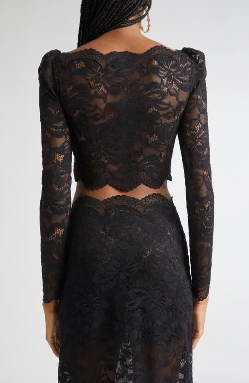 Rabanne Stretch Lace Crop Top - Black