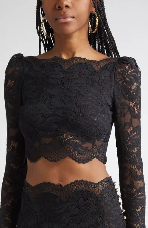 Rabanne Stretch Lace Crop Top - Black