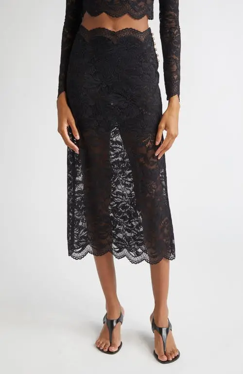 Rabanne Stretch Lace Midi Pencil Skirt - Black