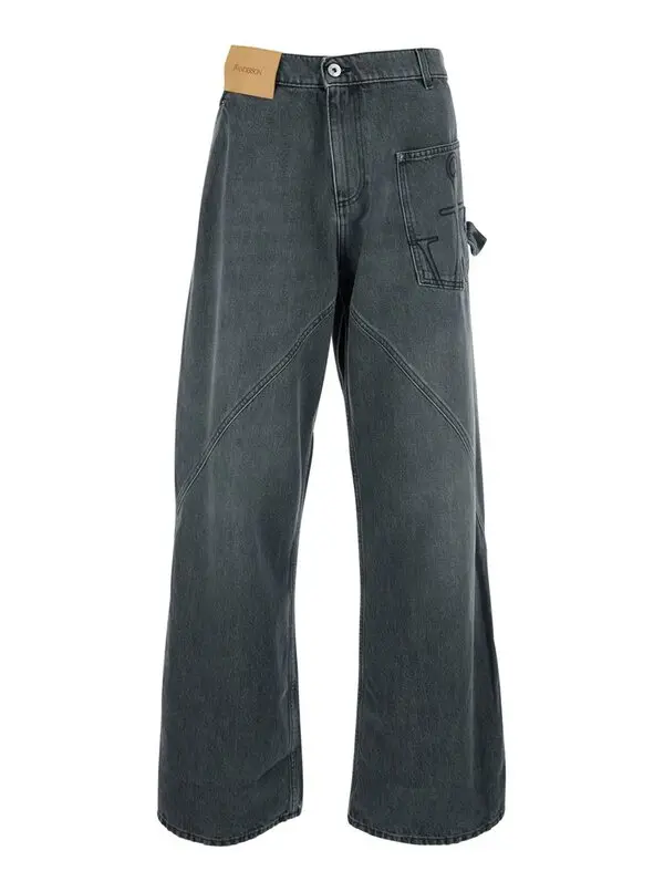 JW Anderson Cotton Jeans With Logo Patch And Embroidery - Grey
