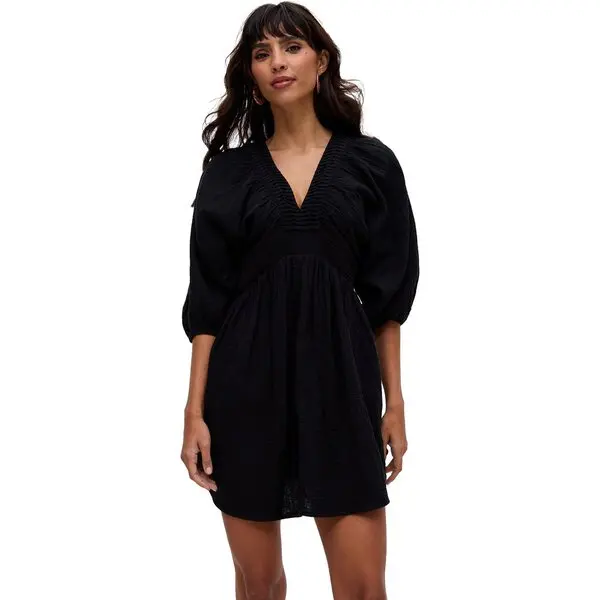 RAFFYA Soipoi Ruched V-neck Midi Dress - Black