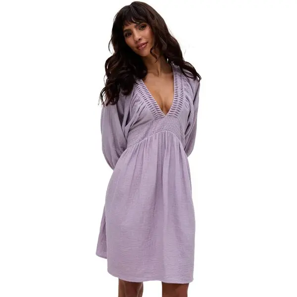 RAFFYA Soipoi Ruched V-neck Midi Dress - Light Purple