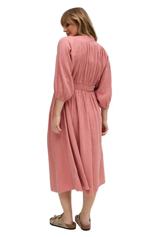 RAFFYA Soipoi Ruched V-neck Midi Dress - Pink
