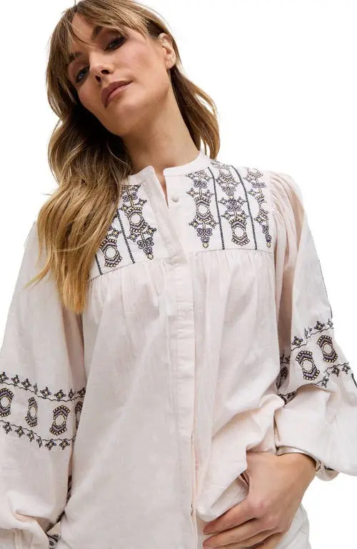 RAFFYA Embroidered Balloon Sleeve Shirt - Cream