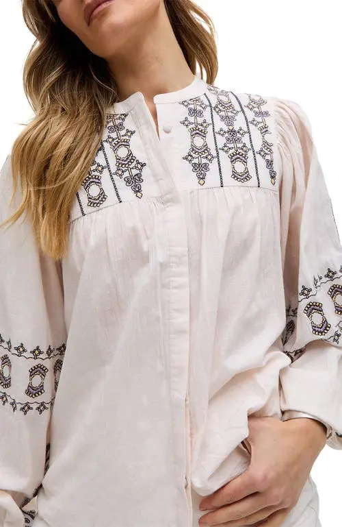 RAFFYA Embroidered Balloon Sleeve Shirt - Cream