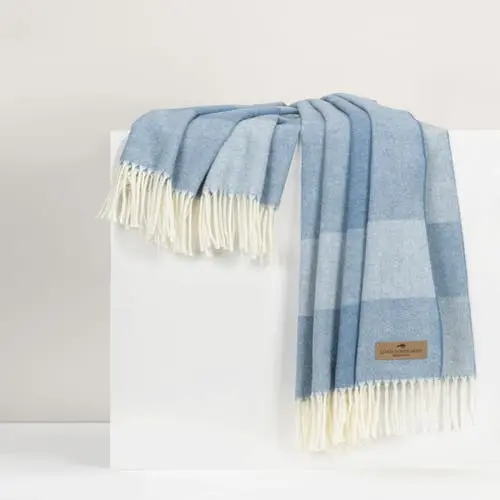 LANDS DOWNUNDER Hampton Plaid Herringbone Throw - Chambray