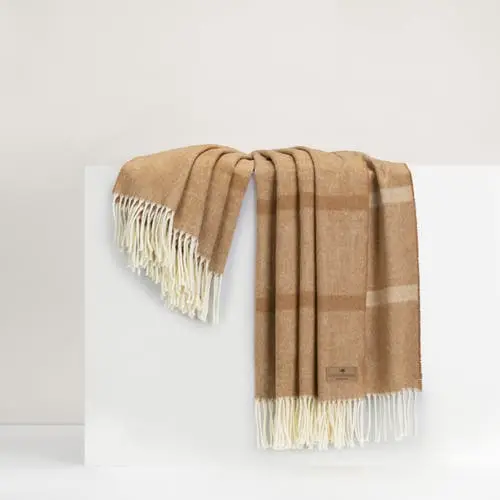 LANDS DOWNUNDER Montauk Stripe Herringbone Throw - Caramel