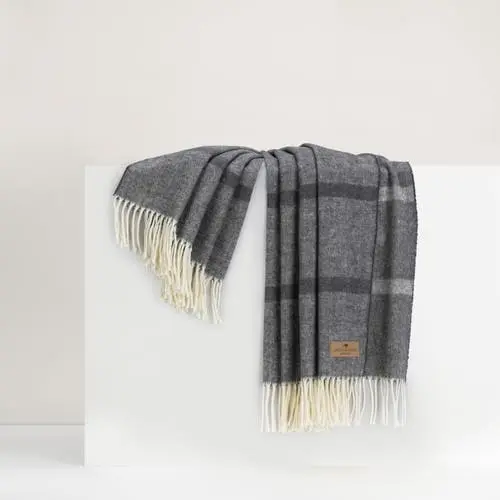 LANDS DOWNUNDER Montauk Stripe Herringbone Throw - Charcoal