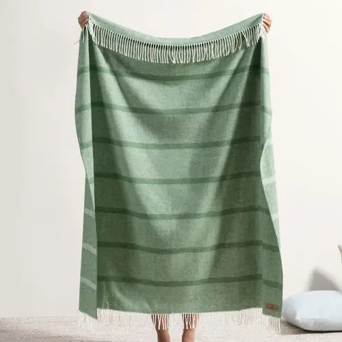 LANDS DOWNUNDER Montauk Stripe Herringbone Throw - Olive