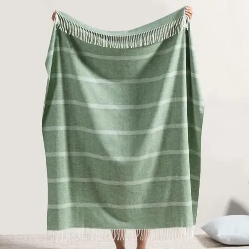 LANDS DOWNUNDER Montauk Stripe Herringbone Throw - Olive