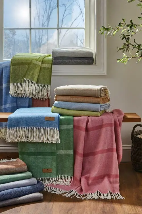 LANDS DOWNUNDER Montauk Stripe Herringbone Throw - Olive