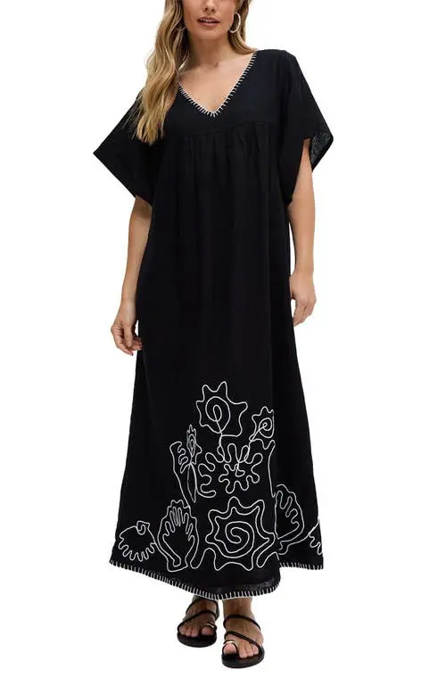 RAFFYA Candy Tabard Embroidered Hem Midi Dress