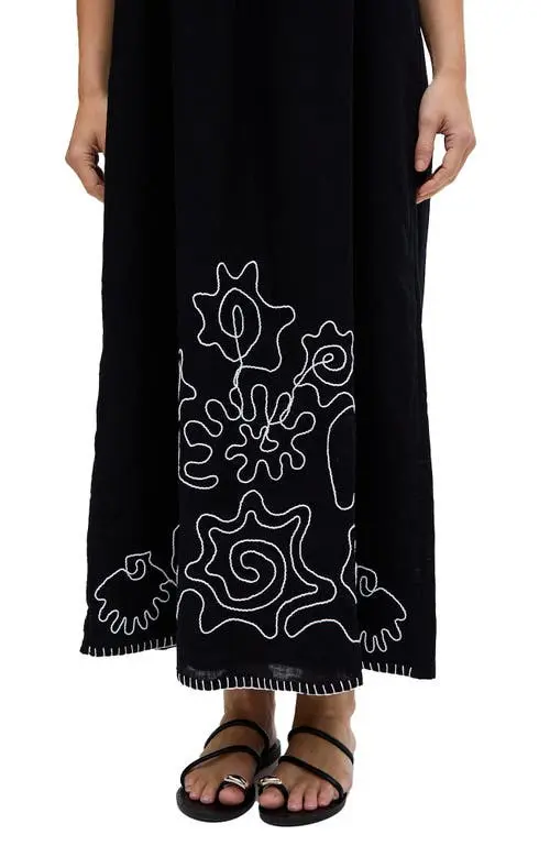 RAFFYA Candy Tabard Embroidered Hem Midi Dress