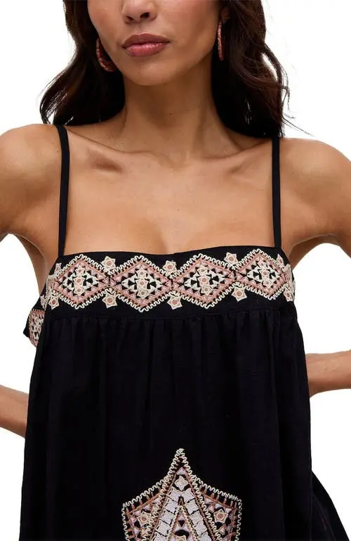 RAFFYA Embroidered Spaghetti Strap Maxi Dress - Black
