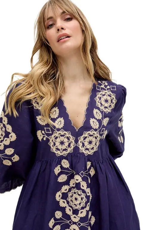 RAFFYA Arianna Embroidered Maxi Dress