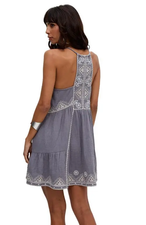 RAFFYA Jen Embroidered Tiered Mini Dress