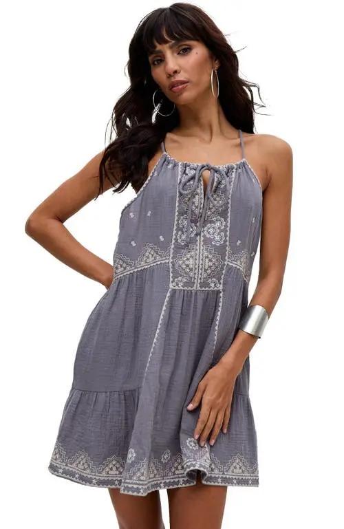RAFFYA Jen Embroidered Tiered Mini Dress