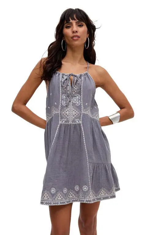 RAFFYA Jen Embroidered Tiered Mini Dress