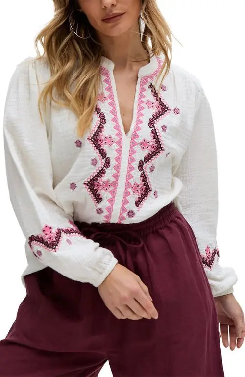 RAFFYA Dina V-neck Embroidered Blouse