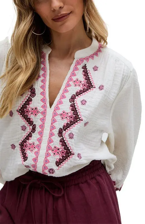 RAFFYA Dina V-neck Embroidered Blouse