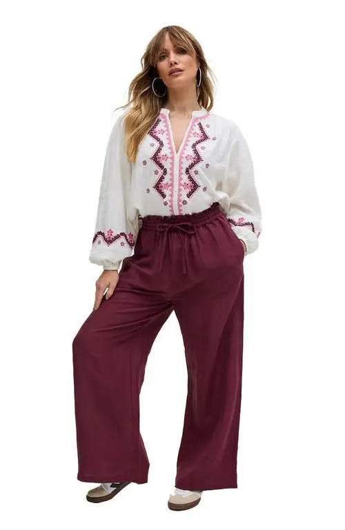 RAFFYA Dina V-neck Embroidered Blouse