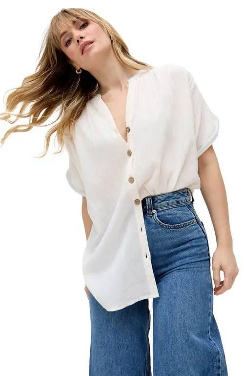 RAFFYA Juneeta Crop Sleeve Button-down Shirt