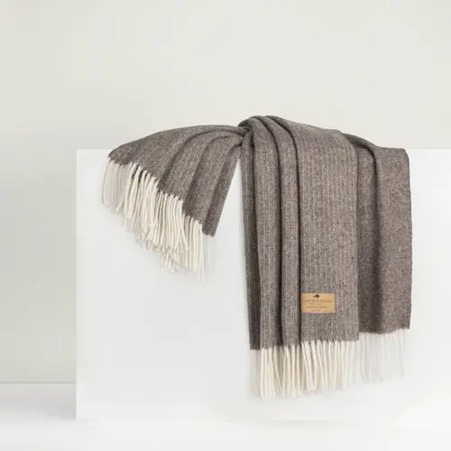 LANDS DOWNUNDER Pinstripe Cashmere Throw - Mocha