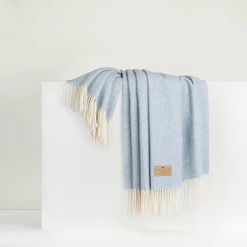 LANDS DOWNUNDER Pinstripe Cashmere Throw - Sky