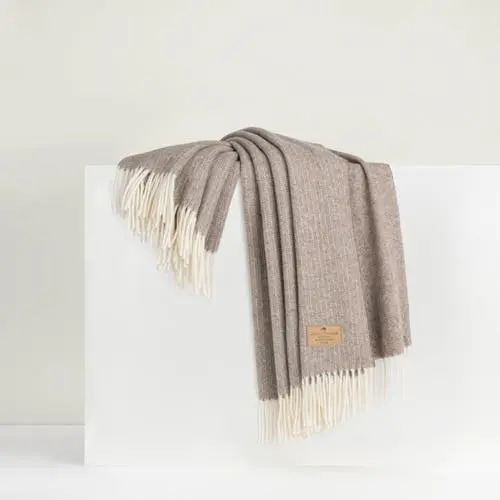 LANDS DOWNUNDER Pinstripe Cashmere Throw - Taupe