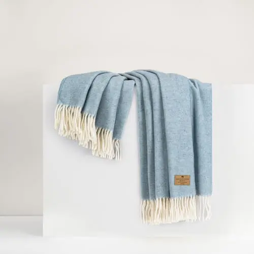 LANDS DOWNUNDER Herringbone Cashmere Throw - Sky Blue