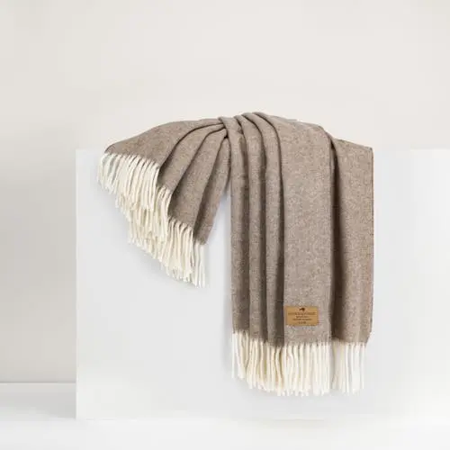 LANDS DOWNUNDER Herringbone Cashmere Throw - Taupe