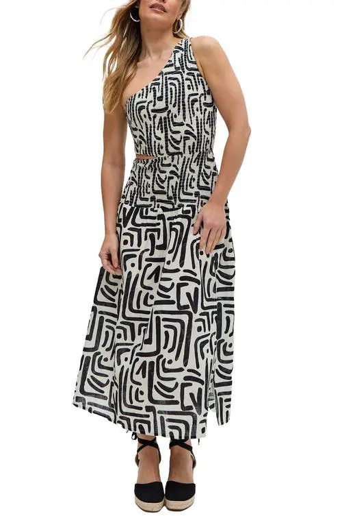 RAFFYA Jazz Jersey One Shoulder Warhol Print Midi Dress