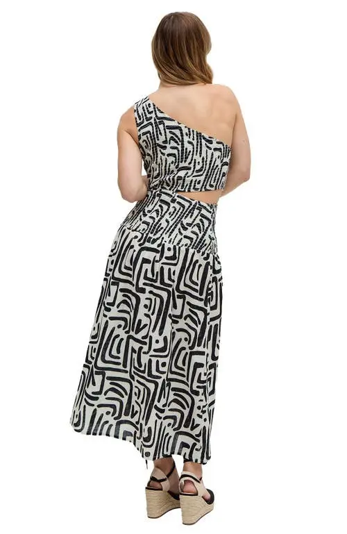 RAFFYA Jazz Jersey One Shoulder Warhol Print Midi Dress