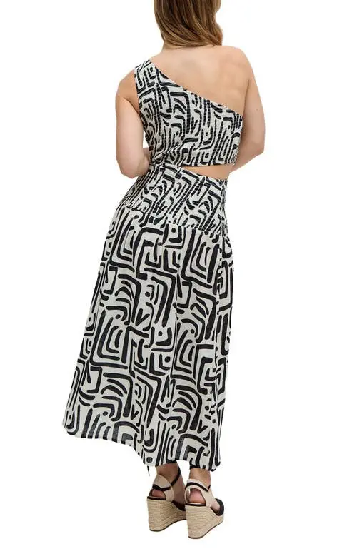 RAFFYA Jazz Jersey One Shoulder Warhol Print Midi Dress