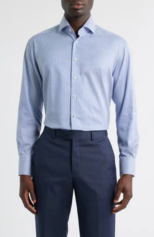 1863 BY ETERNA Banker Stripe Non-iron Cotton Twill Dress Shirt - Blue