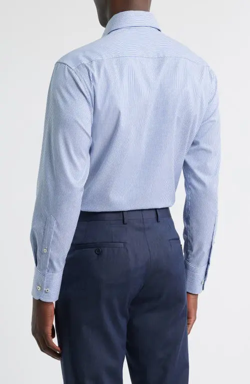 1863 BY ETERNA Banker Stripe Non-iron Cotton Twill Dress Shirt - Blue