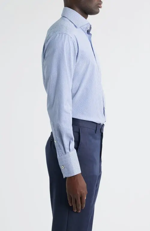 1863 BY ETERNA Banker Stripe Non-iron Cotton Twill Dress Shirt - Blue
