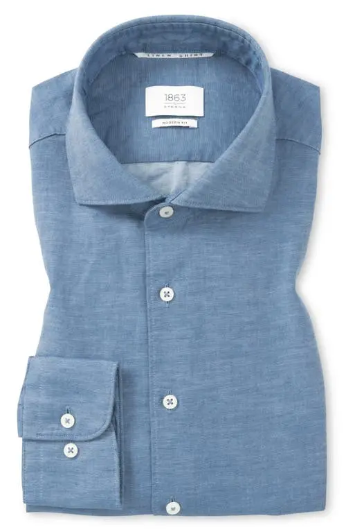 1863 BY ETERNA Modern Fit Cotton & Linen Dress Shirt - Blue