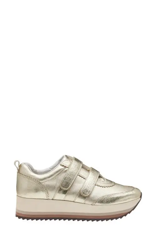 JOHNSTON & MURPHY COLLECTION Gracie Double Strap Sneaker - Gold/crinkled Sheepskin