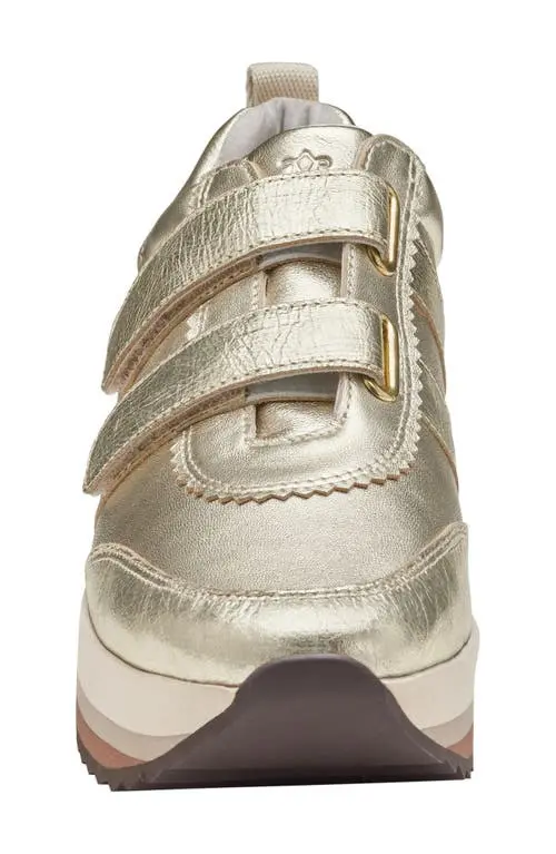 JOHNSTON & MURPHY COLLECTION Gracie Double Strap Sneaker - Gold/crinkled Sheepskin