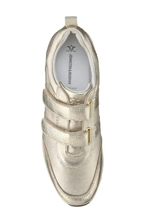 JOHNSTON & MURPHY COLLECTION Gracie Double Strap Sneaker - Gold/crinkled Sheepskin